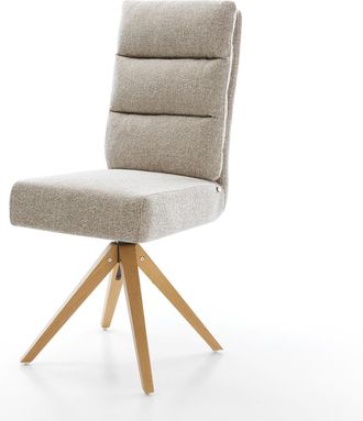 DELIFE Drehstuhl Pela-Flex Webstoff Soft Beige Holzgestell kantig Natur 180&deg; drehbar Taschenfederkern, Esszimmerst&uuml;hle