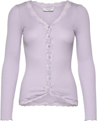 Rosemunde Strickjacke Babette Silk Cardigan Vintage-Spitzenbesatz, Perlmuttknopfleiste, Langarm, Seidenmix