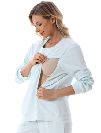 Feoya Damen Umstandsshirt Langarm Stillshirt Rundhals Schwangerschafts Oberteil Baumwolle Nursing Tops Casual Bequem Umstandstop M