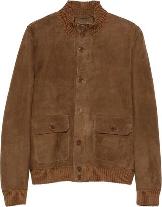Santoro London Ribbed-trim Suede Jacket