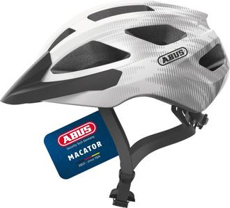 ABUS Rennradhelm Macator - sportiver Fahrradhelm f&uuml;r Einsteiger - auch f&uuml;r Zopftr&auml;ger/-innen - f&uuml;r Damen und Herren - Wei&szlig;/Silber, Gr&ouml;&szlig;e S