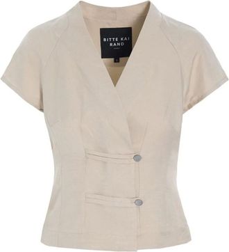 Bitte Kai Rand Femme, Blouses et Chemises, Beige, Taille: 44 FR Blouse &agrave; Manches Courtes avec D&eacute;tail de Bretelles