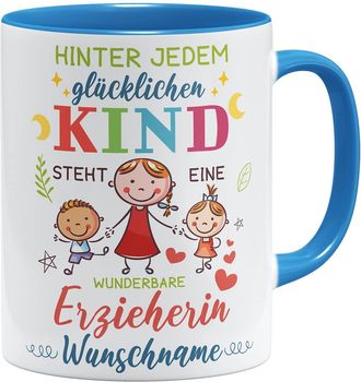 OM3 hinter jedem glücklichen Kind steht eine wunderbare Erzieherin Tasse Geschenkidee personalisiertes Geschenk Name personalisierbar | Keramik Becher | 1