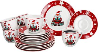 MamboCat Weihnachtsmann 18tlg Kaffeeservice I Porzellan-Kaffeeset für 6 Personen mit Weihnachtsdekor I Je 6x Kaffeetassen 190ml, Untertassen & Kuchenteller I G