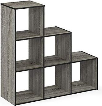 Furinno Pelli kubischer Aufbewahrungsschrank mit 6 F&auml;chern, holz, Franz&ouml;sische Eiche Grau/Schwarz, 30 x 92.51 x 91.11 cm