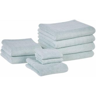 Beliani Beliani - Handtuch-Set mit Badematte Mintgr&uuml;n Frottee Baumwolle 9-teilig Modern Saugf&auml;hig Schnelltrocknend Ringgesponnen f&uuml;r Badezimmer