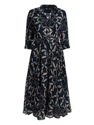 Samantha Sung robe mi-longue &eacute;vas&eacute;e &agrave; motif de feuilles - Bleu
