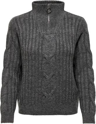 Jacqueline de Yong JdY Damen Jdyandrea L/S Zip Cable KNT Strickpullover, Dark Grey Melange, XL EU