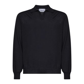 D4.0 Offener Kragen V-Ausschnitt Polo - - Knitwear - Herren - Schwarzk - L