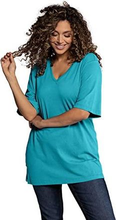 Ulla Popken Femme Basic-v-Shirt T-Shirt, Aqua Profond, 56 EU