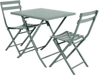 Hesperide Hesperide - Salon de jardin carr&eacute; en m&eacute;tal Greensboro 70 x 70 cm Olive avec 2 chaise - Hesp&eacute;ride