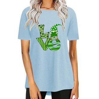 Generic T-shirts pour femme - T-shirt pour femme - Motif trèfle à manches courtes - Col rond - Imprimé graphique irlandais - Coupe ample - Style décontracté -