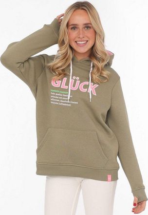 Zwillingsherz Hoodie Glück mit Schriftzug Glück und Kängurutaschen