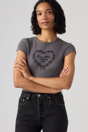 Levi's T Shirt Graphique Maille Gaufr&eacute;e - Femme - Noir / True Blue Rope Heart Smoked Pearl - XS