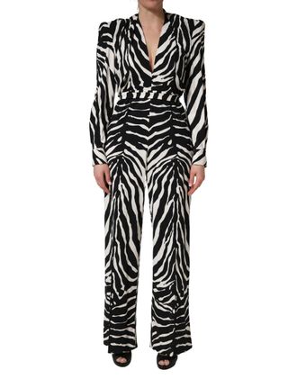Dolce & Gabbana Womens Zebra-Print Viscose Jumpsuit Black Elastane Pant Suits