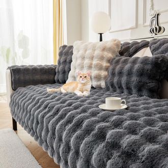 Generic Weiche Plüsch Sofabezug, Universelle rutschfeste Sofa Überzug, für L Form Couch Wohnzimmer Sektionssofa 1 2 3 4-Seater(Dark Grey,110x240cm)