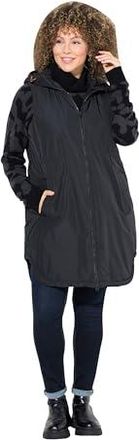 Ulla Popken Femme Grandes tailles Gilet matelass&eacute; HYPRAR r&eacute;versible et d&eacute;perlant, fermeture &agrave; glissi&egrave;re &agrave; double sens, capuche noir 46+ 833757100-46+