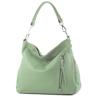 modamoda.de T183 Damen Schultertasche Handtasche Tragetasche Echtleder Gro&szlig; handmade in Italy, Farbe:Graugr&uuml;n