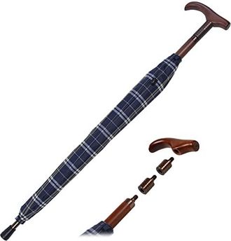 iX-brella Parapluie r&eacute;glable en hauteur avec poign&eacute;e en bois, Carreaux Bleu, 105 cm