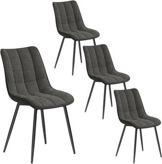 Woltu 4 X Chaise de Salle à Manger Chaise de Cuisine Assise rembourrée en Lin épais Pieds en métal,Gris Foncé BH206dgr-4