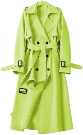 Generic Trench-Coat de printemps classique for femmes, manteau Long &agrave; Double boutonnage avec ceinture, v&ecirc;tements dext&eacute;rieur l&eacute;gers(Green02,XXL)