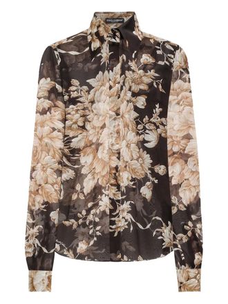 Dolce & Gabbana jupe en chiffon à fleurs - Marron