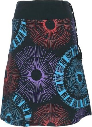 Guru Shop Jupe mi-longue chic en coton Mandala coloré rétro pour femme, Noir, 42