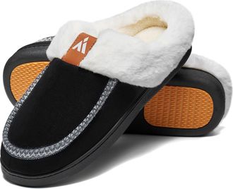 Mishansha Hausschuhe Damen Winter Warme Pantoffeln Damen H&uuml;ttenschuhe rutschfeste Fell Memory Foam Slippers Rauchiges Schwarz, Gr.37 EU