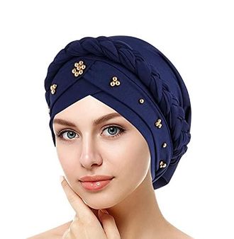 Generic Bonnet Chimio pour Femme - Turban Tressé Pré-noué - Hijab pour Perte de Cheveux, Cancer - 1 Marine, Taille Unique