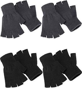 Satinior 4 paires de mitaines dhiver en tricot pour homme et femme - gants chauds et extensibles, demi-doigts, sans doigts Taille unique Multicolore