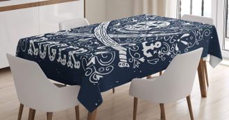 Abakuhaus Schädel Tischdecke, Piraten Jolly Roger Flagge, Personalisierter Druck mit Klaren Farben Waschbar Wasserfest kein Verblassen, 140 x 200 cm, Weiß Dunke