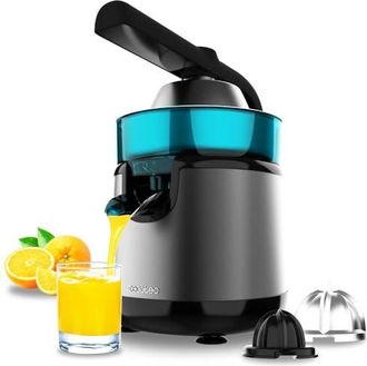 Cecotec Elektrische Hebel-Zitruspresse für Orangen und Zitrusfrüchte EssentialVita Hyden 120 Hybrid. 120W, 2 abnehmbare Kunststoffkegel in verschiedenen Größe