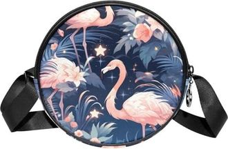 Generic Sac &agrave; bandouli&egrave;re rond pour femme, motif flamants roses, petit sac &agrave; bandouli&egrave;re avec fermeture &eacute;clair, bretelles r&eacute;glables, sac &agrave; main rond d&eacute;contrac