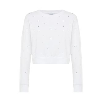 Alpha Studio Langarm Cropped Top mit Glitzer - - Sweatshirts & Hoodies - Damen - Wei&szlig; - L