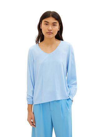 Tom Tailor Damen 1039827 Basic Bluse mit V-Ausschnitt & R&uuml;schen, 11139-Soft Charming Blue, L