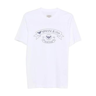 Emporio Armani Homme, Tops, Blanc, Taille: S T-shirt en coton avec imprim&eacute; graphique