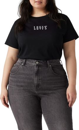Levi's Womens Perfect Tee T-Shirt, PL Serif EMB Caviar, XX-Large Plus