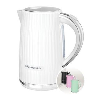Russell Hobbs Wasserkocher [1,7L 2400W] Eden Weiß, Edelstahlakzente (herausnehmbarer Kalkfilter, Deckelöffnung per Knopfdruck, Wasserstandsanzeige, leuchtender Scha