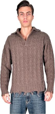 Mauro Grifoni Homme, Pulls, Gris, Taille: S Pull Col Polo en Tricot &agrave; C&acirc;bles