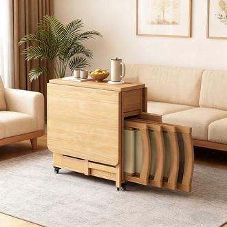 Generic table a manger pliante Ensemble table chaises en bois massif, Table de salle &agrave; manger style ferme moderne Avec chaises et roulettes Tables de cuisine 