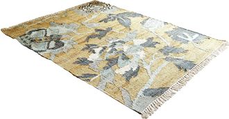 Loberon Teppich Ornelless - Florales Muster - Frische Farbnuancen - Seitliche Fransen - Sichtbare Webstruktur - 140x200 cm - Wohntextilien - Jute - Baumwolle,