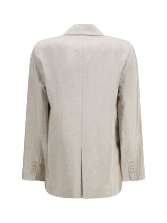 Forte_Forte Womens Double-Breasted Jacket Linen And Lurex With Jewel Buttons Lucente Cotton; Linen; Polyester