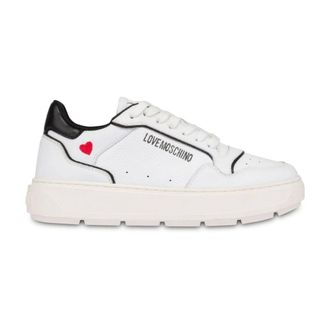 Love Moschino Femme, Chaussures, Blanc, Taille: 39 EU Chaussures plates blanches avec coeur logo