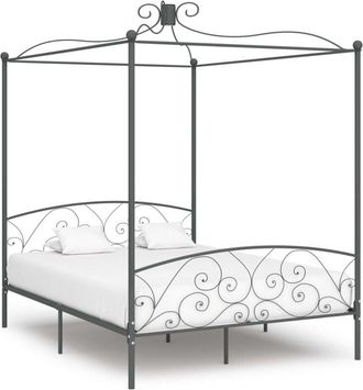 vidaXL Cadre de lit à baldaquin sans matelas gris métal 160x200 cm Vidaxl