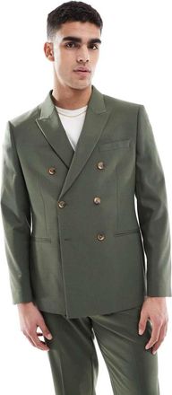 Asos Veste de costume ajustée à double boutonnage - Vert foncé