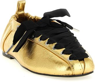 Ganni Metallic Lace-Up Ballet Flat - Gold