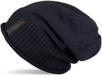 styleBREAKER Unisex Beanie Mütze mit Fleece Innenfutter und Label | Warme Winter Strickmütze aus Feinstrick | Elastische Longbeanie für Damen und Herren, Farbe:Mid