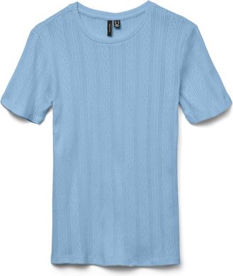 Vero Moda Damen Vmlisa Pointelle Ss Top JRS Noos, Airy Blue, X-Small