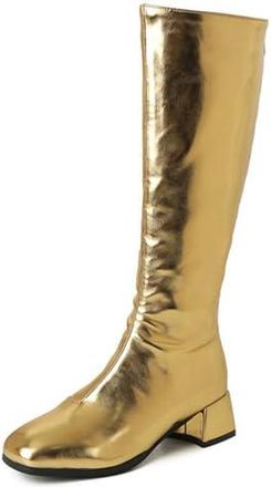 Generic MiaZane Bottines Mode Femme M&eacute;tallis&eacute; Genou Talon Bloc Style Go-Go Chaussures de Danse et Spectacle pour Sc&egrave;ne F&ecirc;te et Tenues R&eacute;tro,dor,45 EU