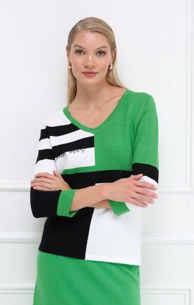 Passioni Strickpullover im Color Block-Design mit Strassdetails